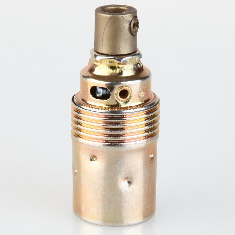 E14 Lampenfassung Metall vermessingt Glattmantel Zugentlastung gold